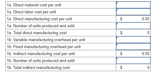 \table[[1a. ﻿Direct material cost per unit,,],[1a. | Chegg.com