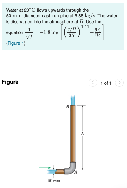 Solved Water at 20∘C flows upwards through the | Chegg.com