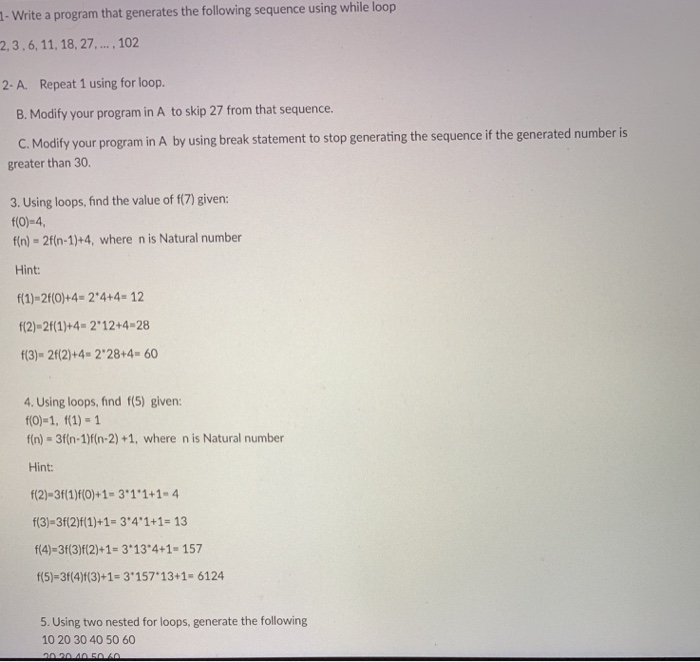 Solved 1-Write a program that generates the following | Chegg.com