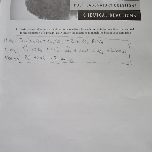 2. Write balanced molecular and net ionic reactions | Chegg.com