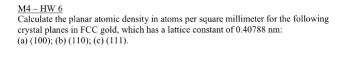 Solved Calculate The Planar Atomic Density In Atoms Per