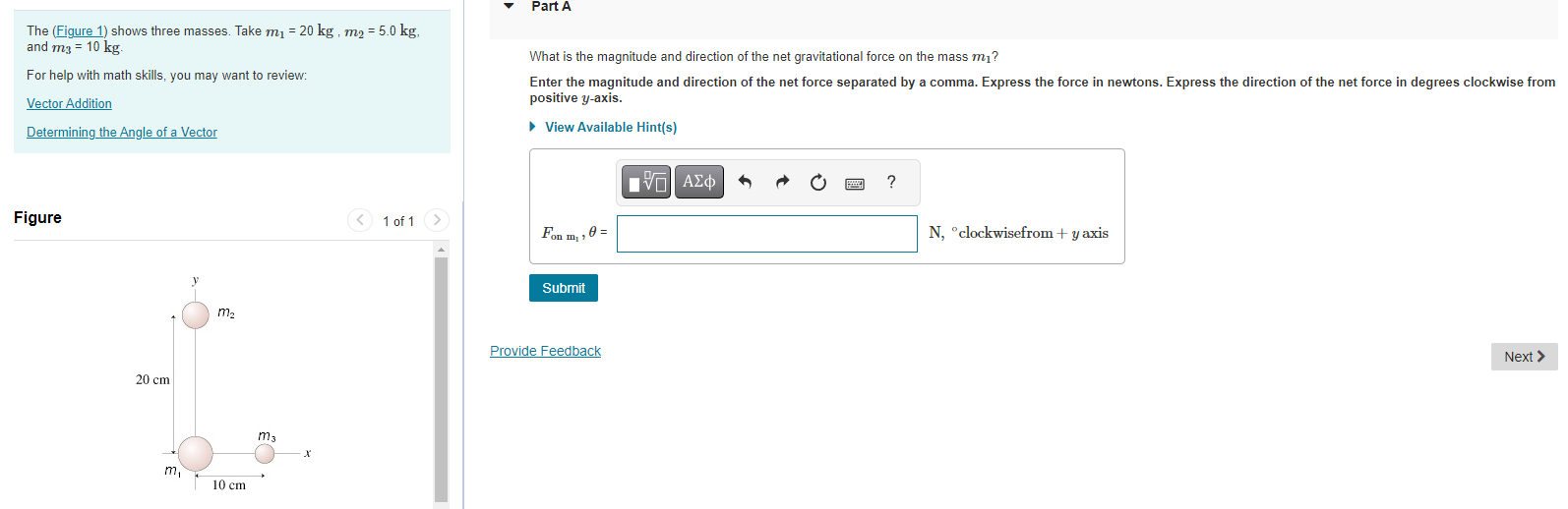 Solved The (Figure 1) shows three masses. Take m1=20 | Chegg.com