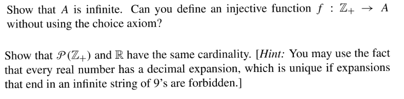 Solved Show that A is infinite. Can you define an injective | Chegg.com