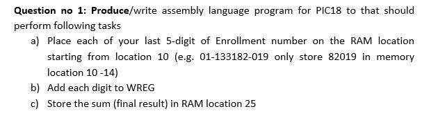 Question no 1: Produce/write assembly language | Chegg.com
