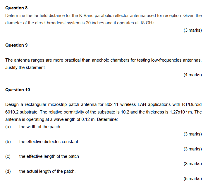 Solved Question 8 Determine the far field distance for the | Chegg.com
