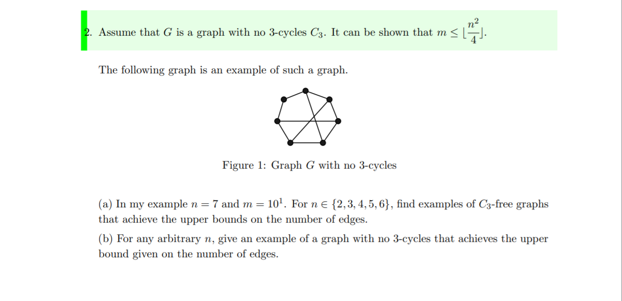 Solved 2. Assume that G is a graph with no 3-cycles C3. It | Chegg.com