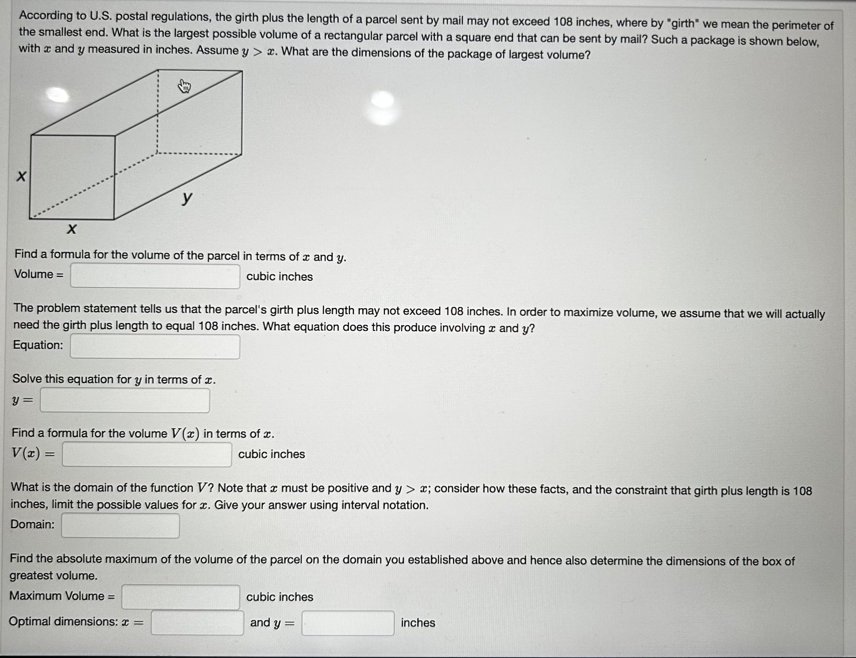 Solved According to U.S. postal regulations, the girth plus | Chegg.com