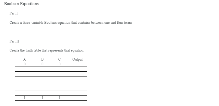 Solved Boolean Equations Part I Create A Three Variable