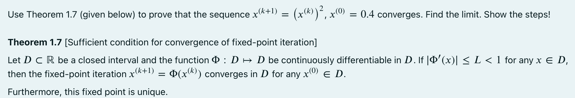Solved Use Theorem 1.7 (given below) to prove that the | Chegg.com