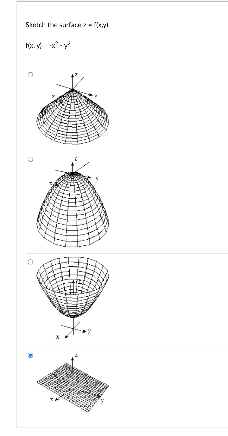 Solved Sketch the surface z=f(x,y). f(x,y)=−x2−y2Sketch a | Chegg.com