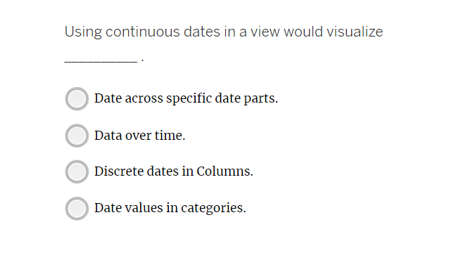 Solved Using continuous dates in a view would visualize Date | Chegg.com