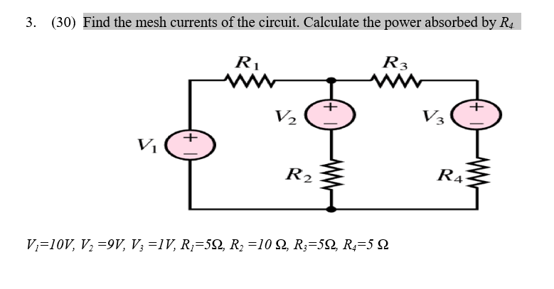 Solved 3. (30) Find the mesh currents of the circuit. | Chegg.com