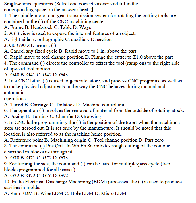 Solved Single-choice questions (Select one correct answer | Chegg.com