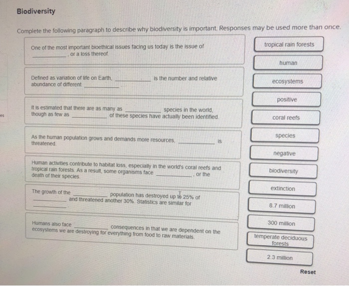 Solved Biodiversity Complete the following paragraph to | Chegg.com