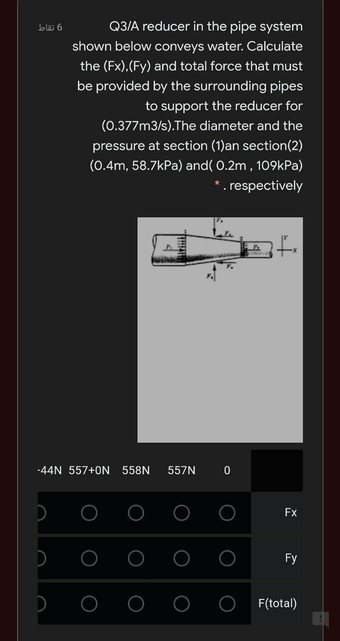 Solved 6 نقاط Q3/A reducer in the pipe system shown below | Chegg.com