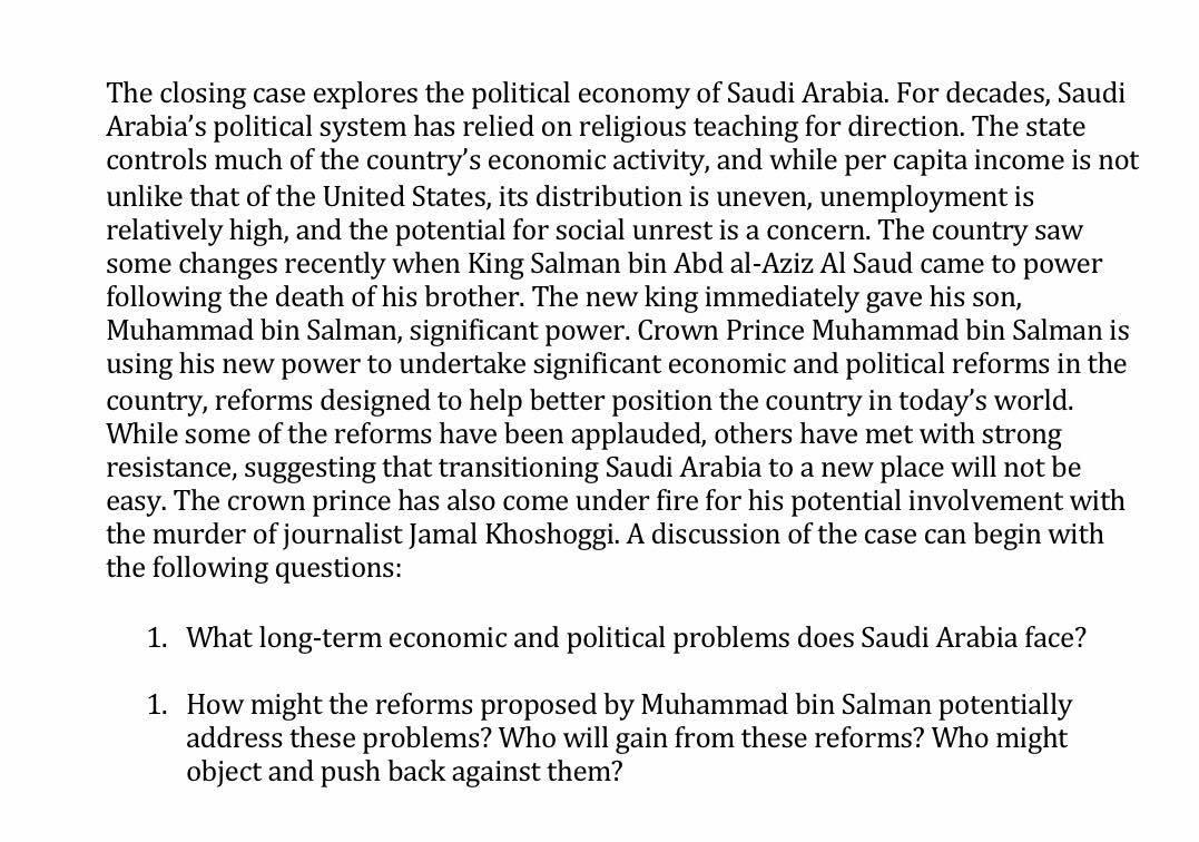 Solved The closing case explores the political economy of | Chegg.com