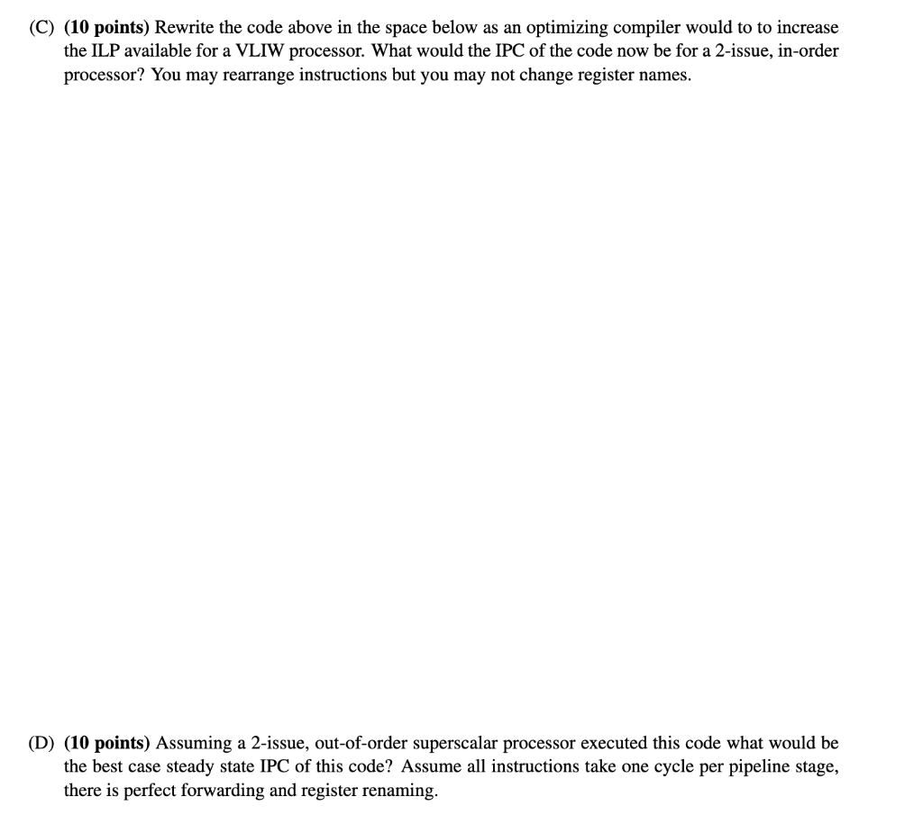 3 Multiple Issue and Multiprocessors (30 points) For | Chegg.com