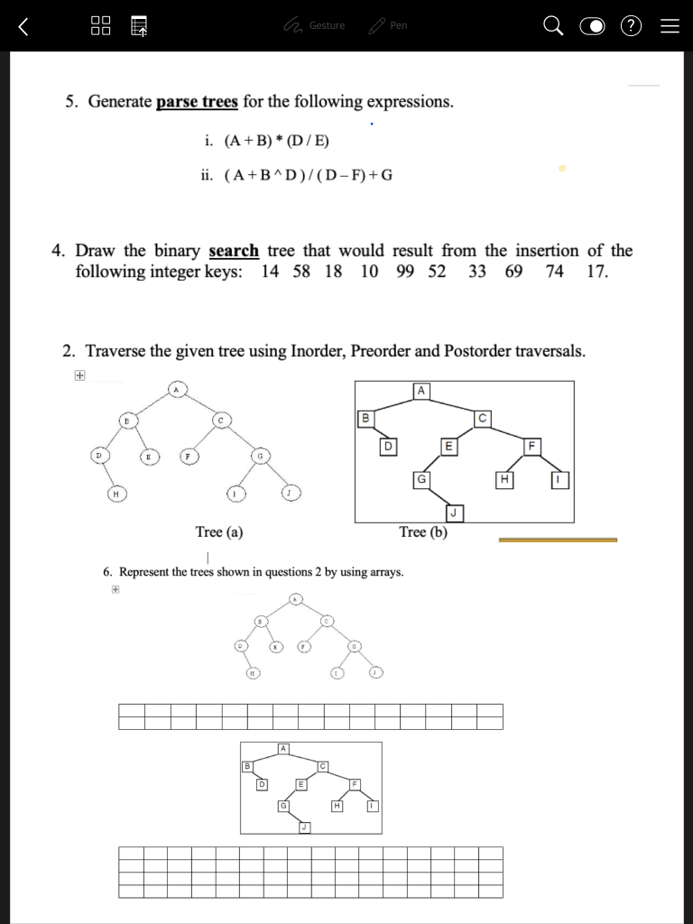 Solved Gesture Pen © = 5. Generate parse trees for the | Chegg.com Solved Gesture Pen © = 5. Generate parse trees for the | Chegg.com