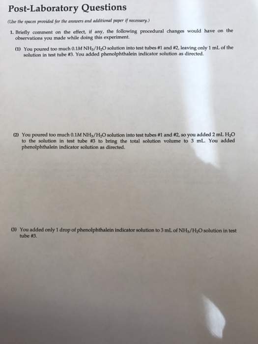 Solved Post-Laboratory Questions alse the spaces provided | Chegg.com