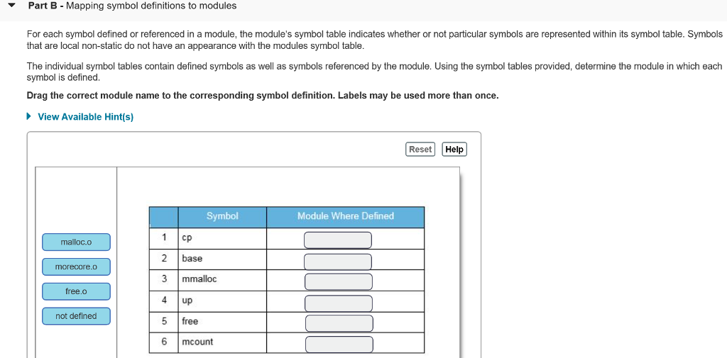 Part A Symbols and symbol table allocation Symbol | Chegg.com