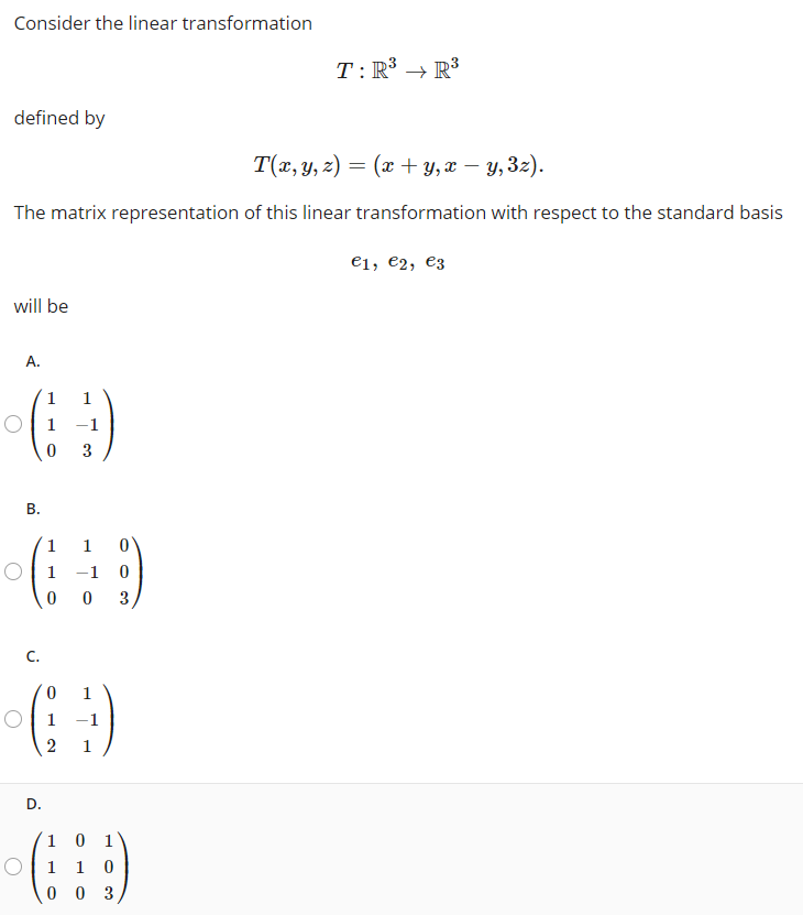 Solved Consider the linear transformation T:R3 → R3 defined | Chegg.com