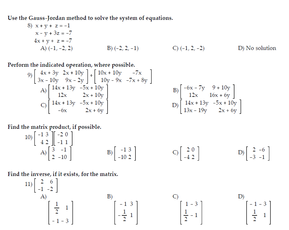 Solved Use the Gauss-Jordan method to solve the system of | Chegg.com
