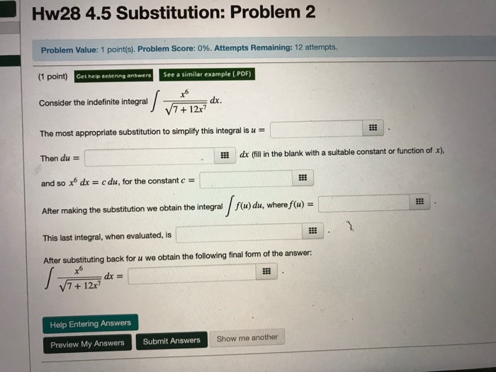 Solved Hw28 4.5 Substitution: Problem 2 Problem Value: 1 | Chegg.com