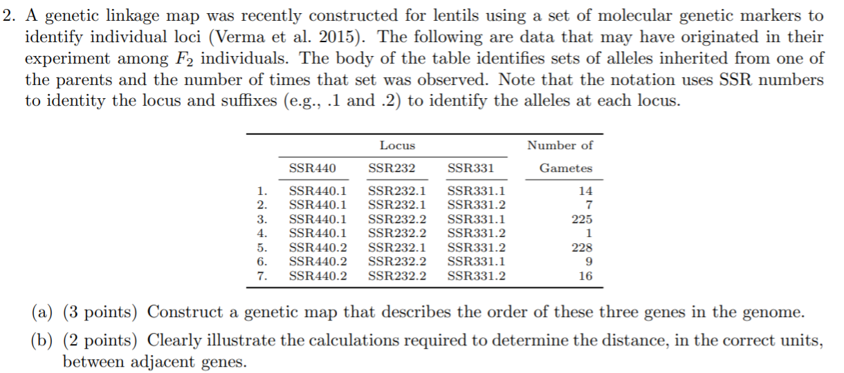 Solved 2. A genetic linkage map was recently constructed for | Chegg.com