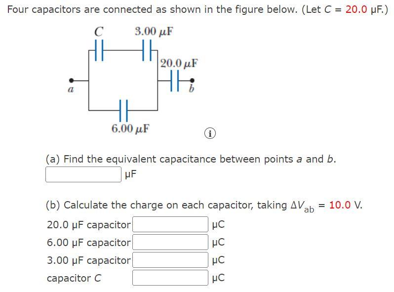 Solved Four capacitors are connected as shown in the figure | Chegg.com