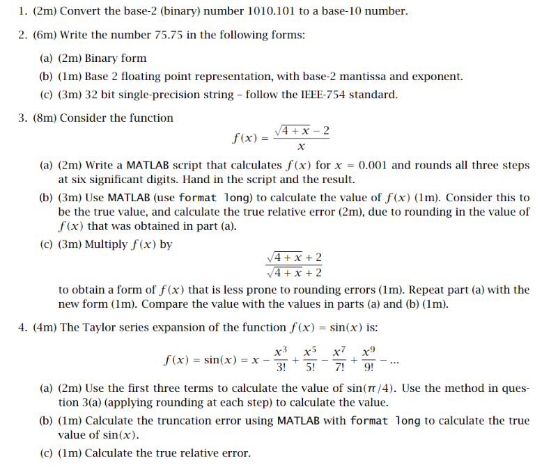 Solved 1. (2m) Convert the base-2 (binary) number 1010.101 | Chegg.com