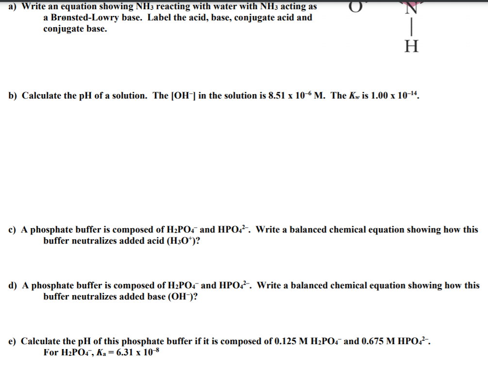 Solved a) Write an equation showing NH3 reacting with water | Chegg.com