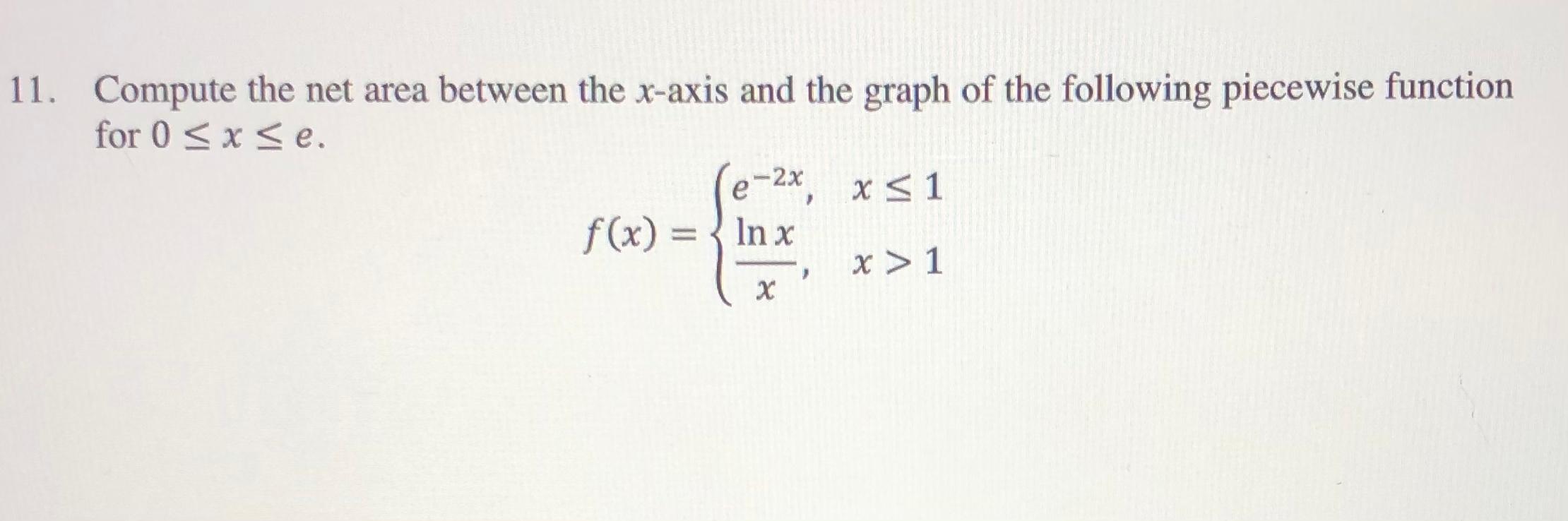 Solved 11. Compute the net area between the x-axis and the | Chegg.com