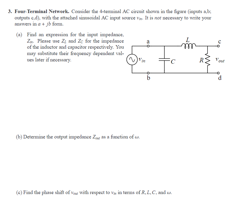 Solved Four Terminal Network Consider The 4 Terminal Ac