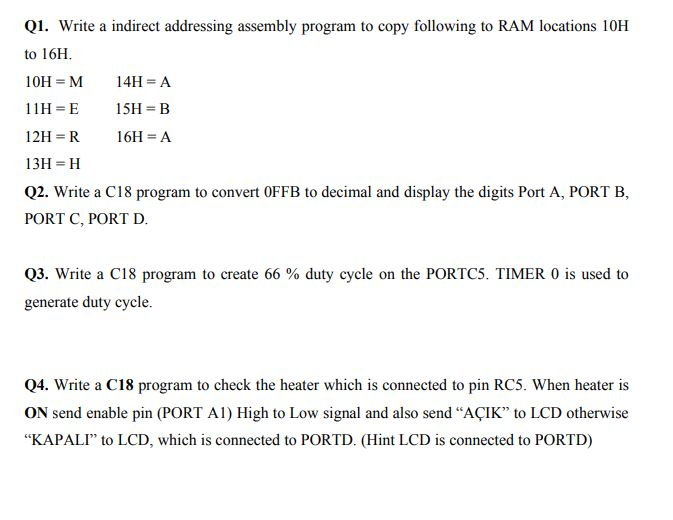 Solved Q1. Write a indirect addressing assembly program to | Chegg.com