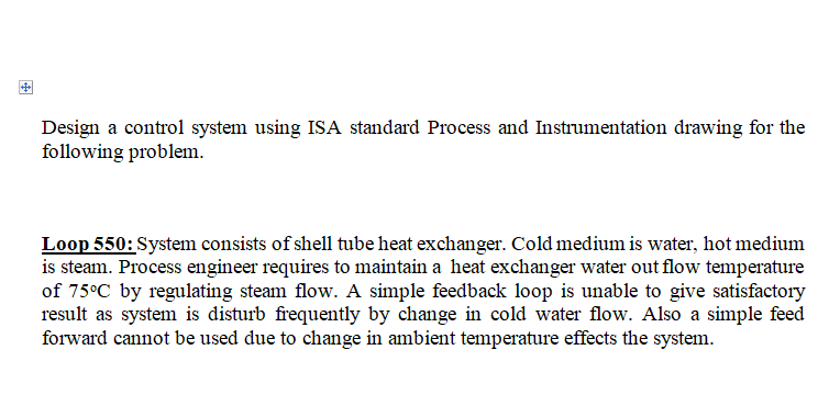 Design a control system using ISA standard Process | Chegg.com