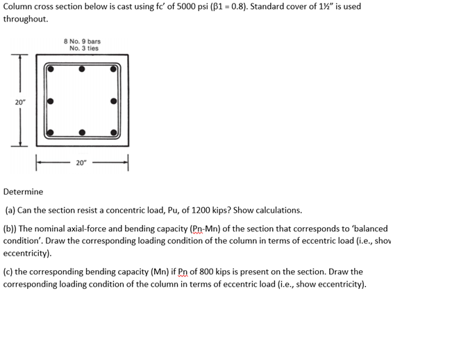 Column cross section below is cast using fc' of 5000 | Chegg.com