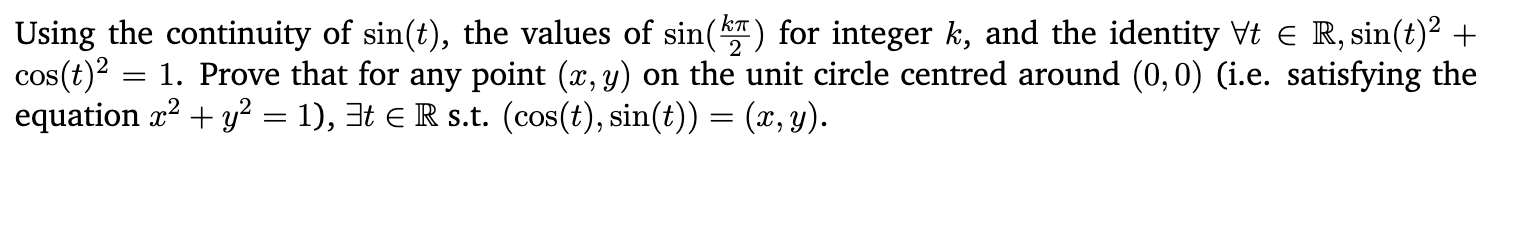 Solved Using the continuity of sin(t), the values of sin(kx) | Chegg.com