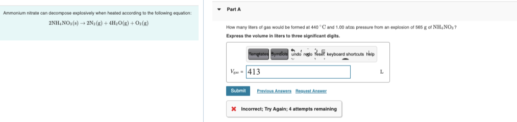 Solved Part A Ammonium nitrate can decompose explosively | Chegg.com