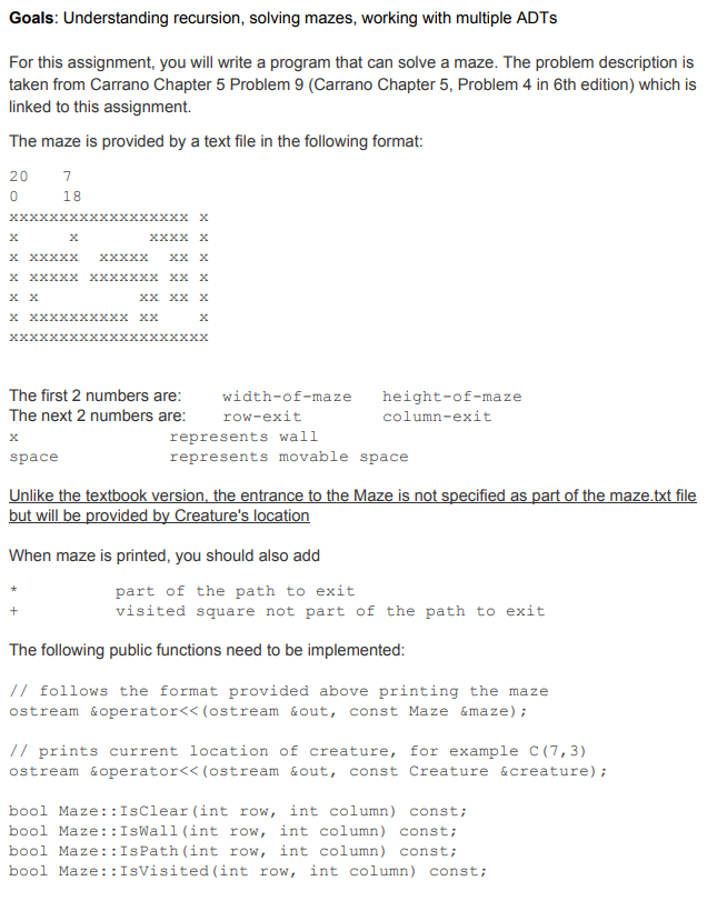 Goals: Understanding recursion, solving mazes, | Chegg.com