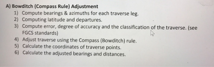 Solved A) Bowditch (Compass Rule) Adjustment 1) Compute | Chegg.com