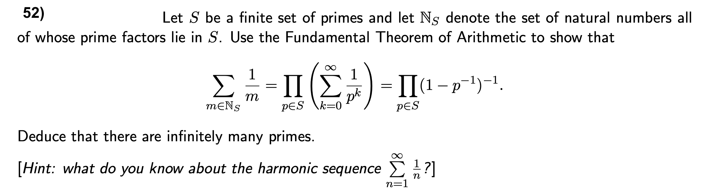 Solved 52) Let S be a finite set of primes and let NS denote | Chegg.com