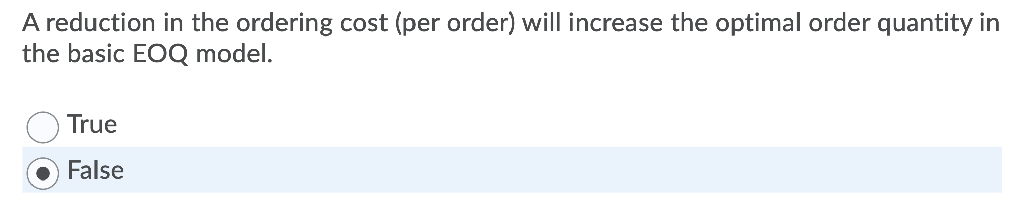 Solved A reduction in the ordering cost (per order) will | Chegg.com