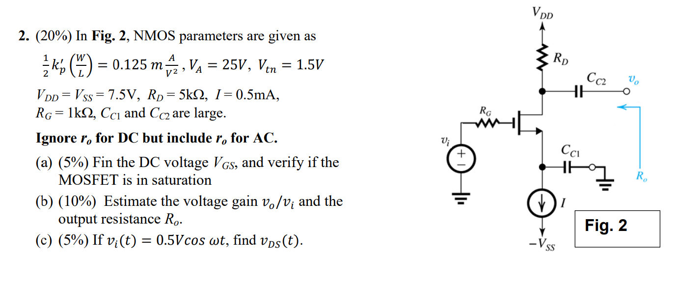 Solved (20\%) In Fig. 2, NMOS parameters are given as | Chegg.com