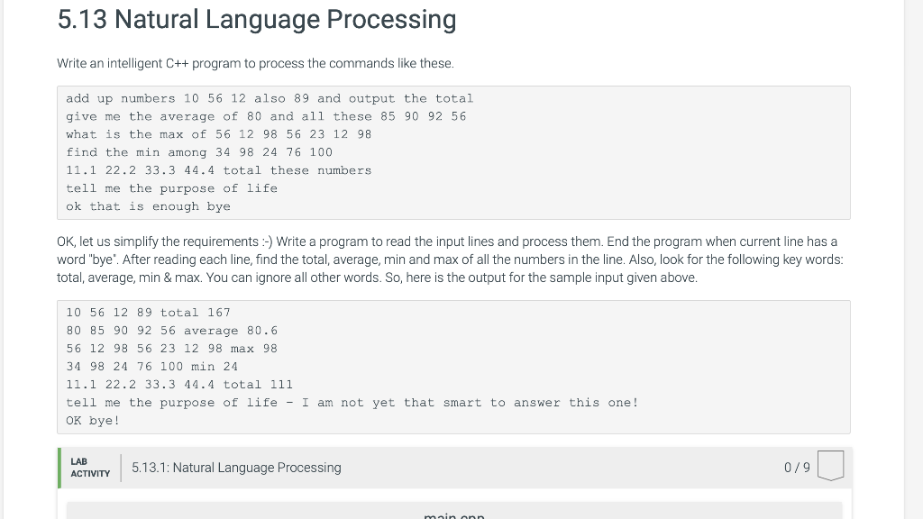 Solved 5.13 Natural Language Processing Write an intelligent | Chegg.com