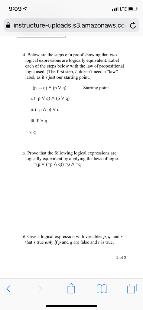 Solved 9:09 LTE a instructure-uploads.s3.amazonaws.co C 14. | Chegg.com