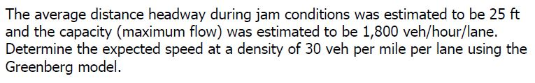 Solved The average distance headway during jam conditions | Chegg.com