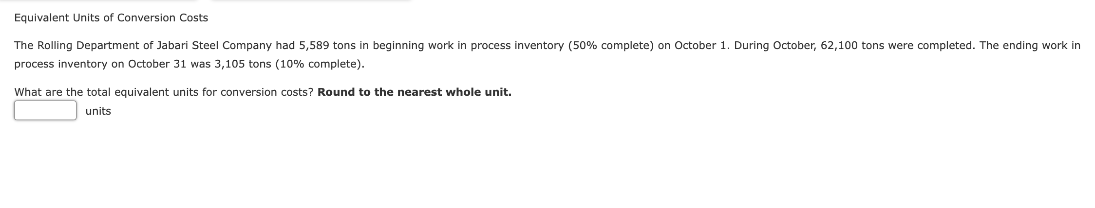 Solved Equivalent Units of Conversion Costs process | Chegg.com