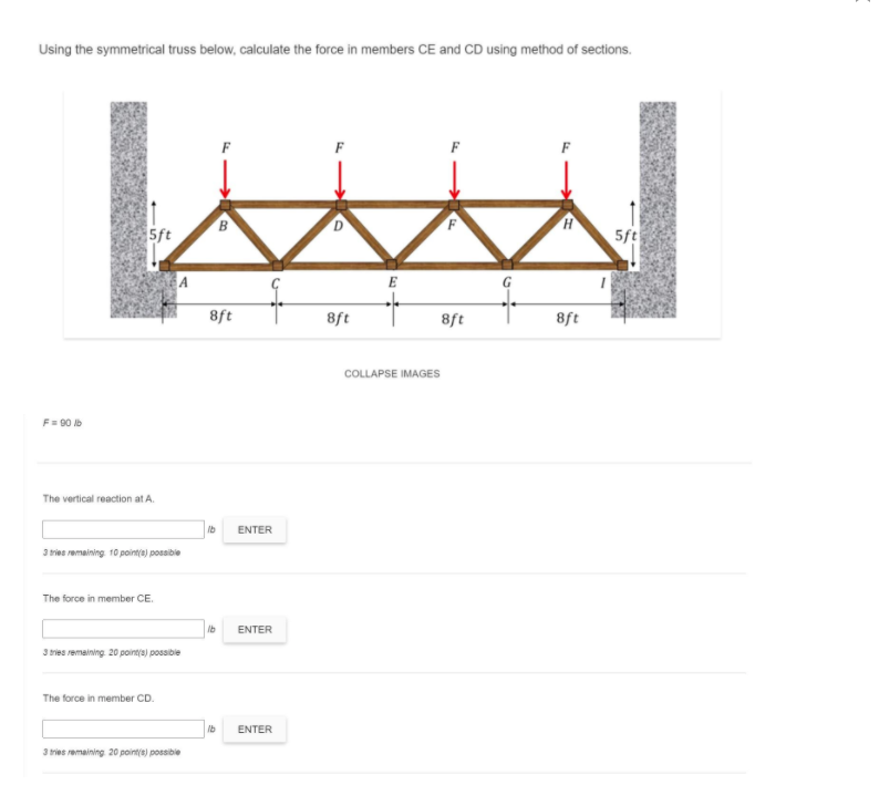 Solved Using the symmetrical truss below, calculate the | Chegg.com