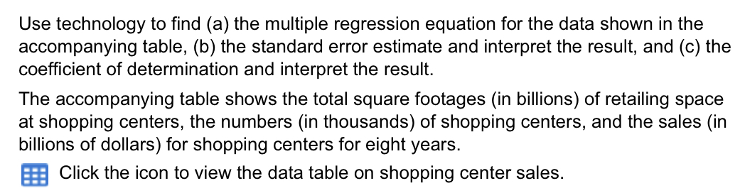 Solved Use technology to find (a) the multiple regression | Chegg.com