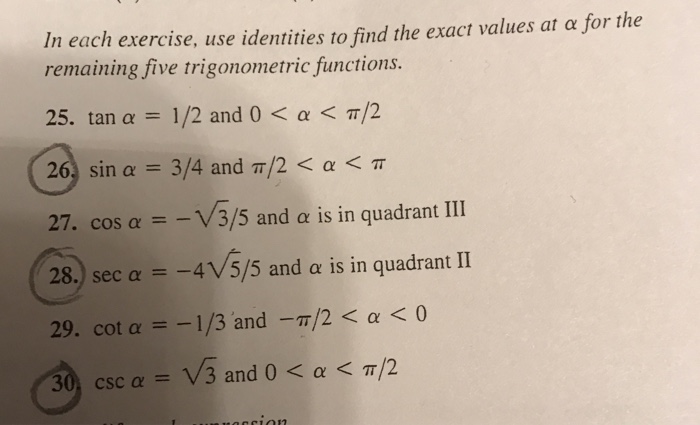 Solved In each exercise, use identities to find the exact | Chegg.com